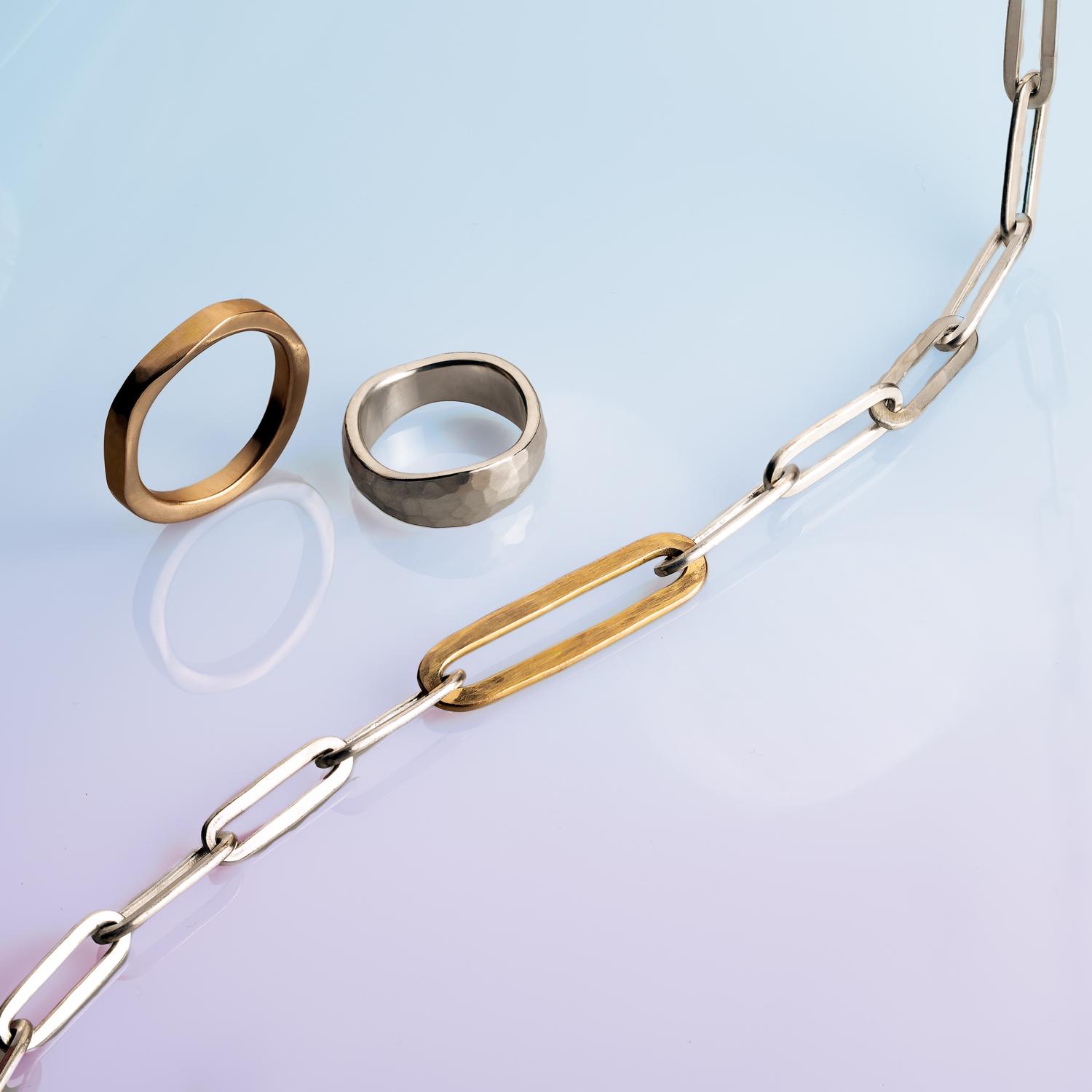 Forged Necklace in Silver with Rose Gold Link - Cox & Power Jewellers