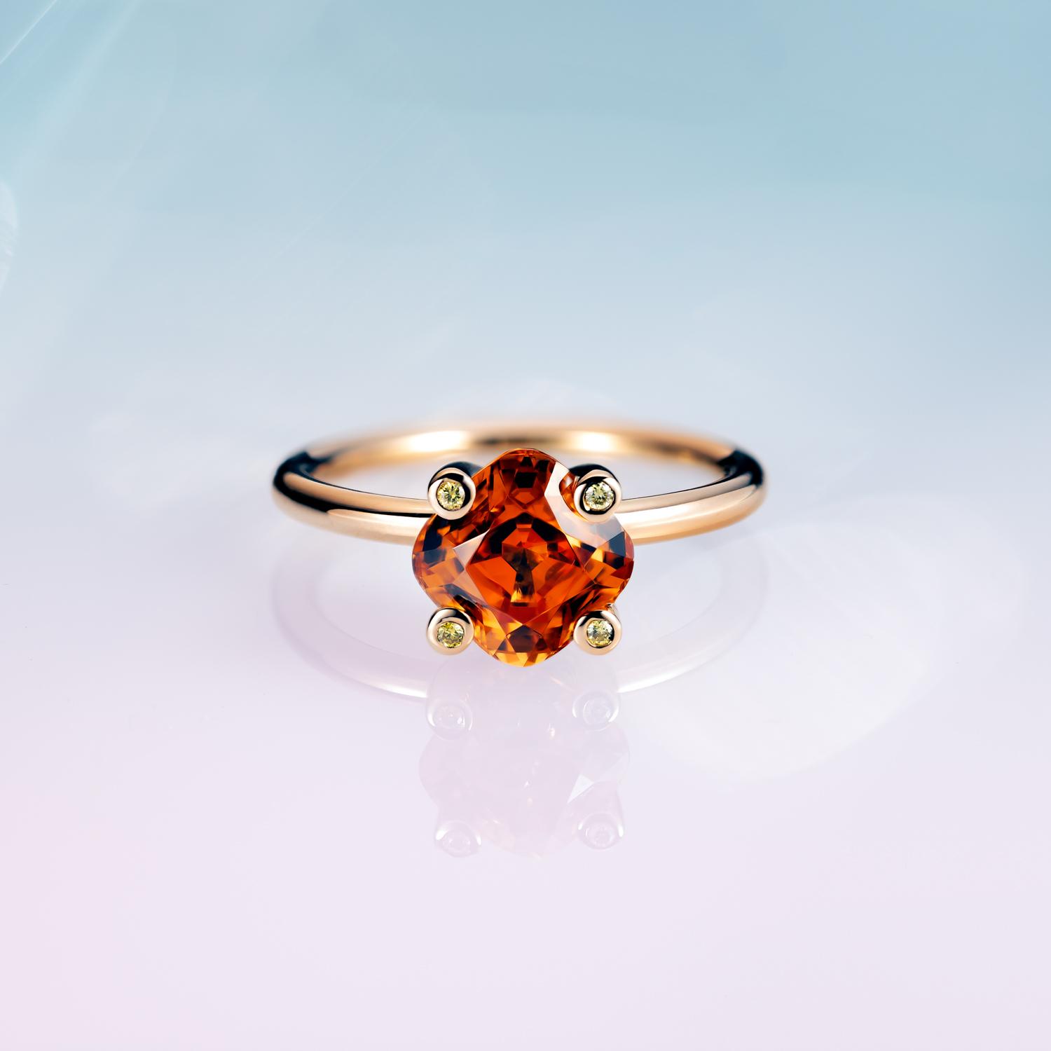 Cox & Power - Mandarin Garnet Ring with Yellow Diamonds